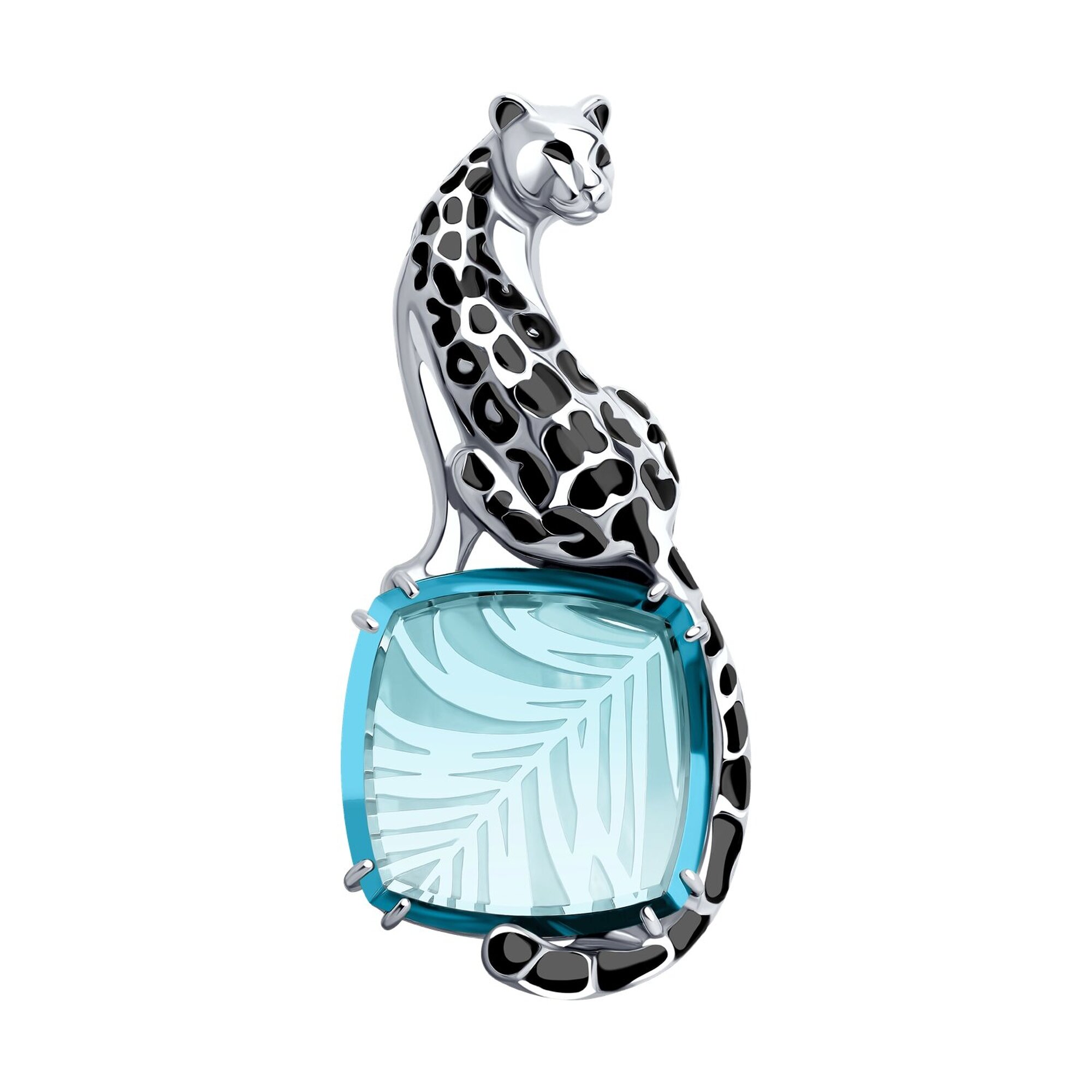 Брошь, серебро, 925 проба, родирование, эмаль, топаз