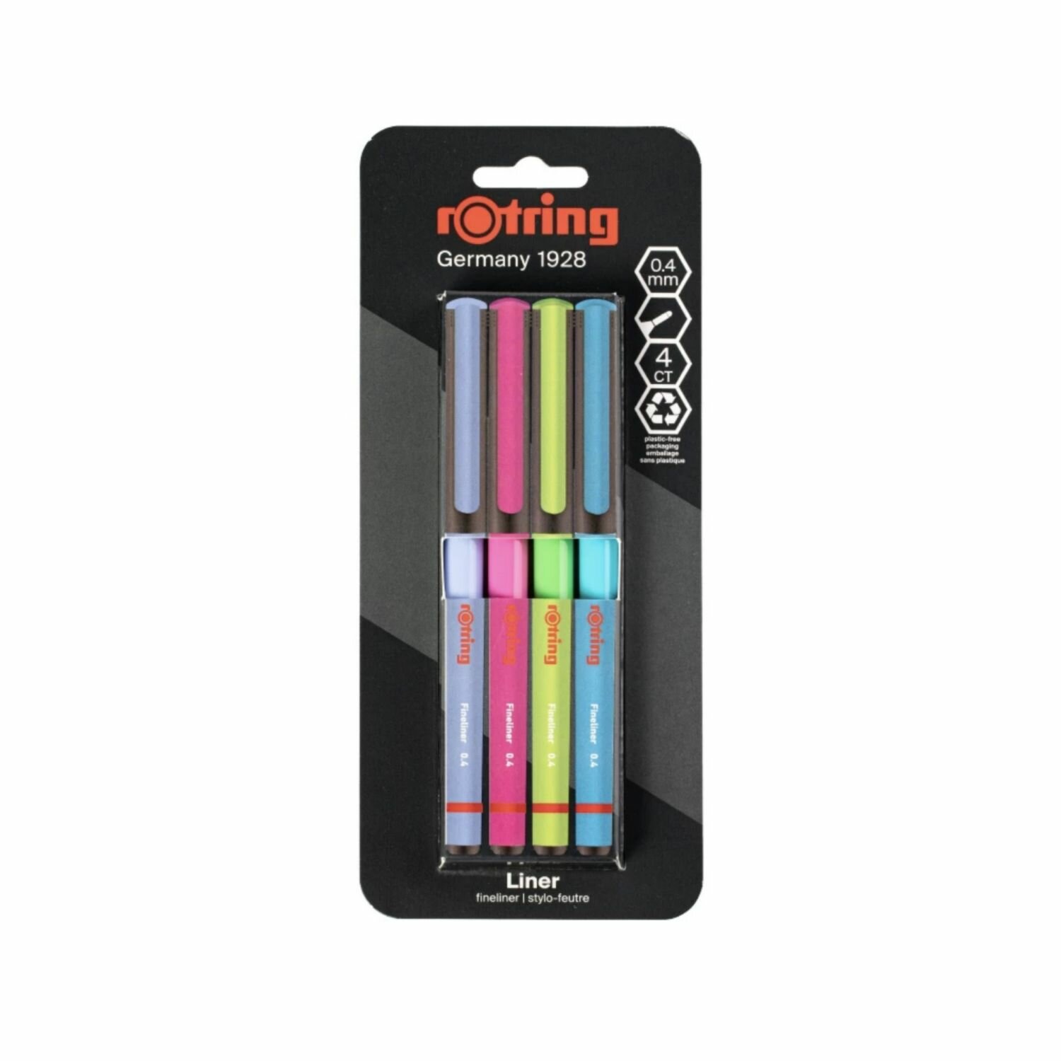 Капиллярная ручка Rotring Fineliner, набор из 4 цветов, 0,4 MM
