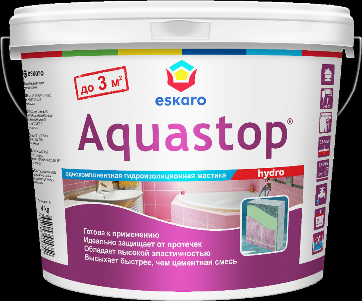 Мастика Eskaro Aquastop Hydro, гидроизоляционная, акриловая, 4кг