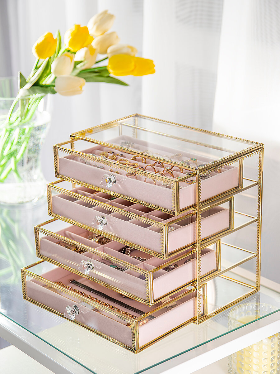 Шкатулка Joli Angel "Маргарита", прозрачное стекло, золото, 4 выдвижных ящика