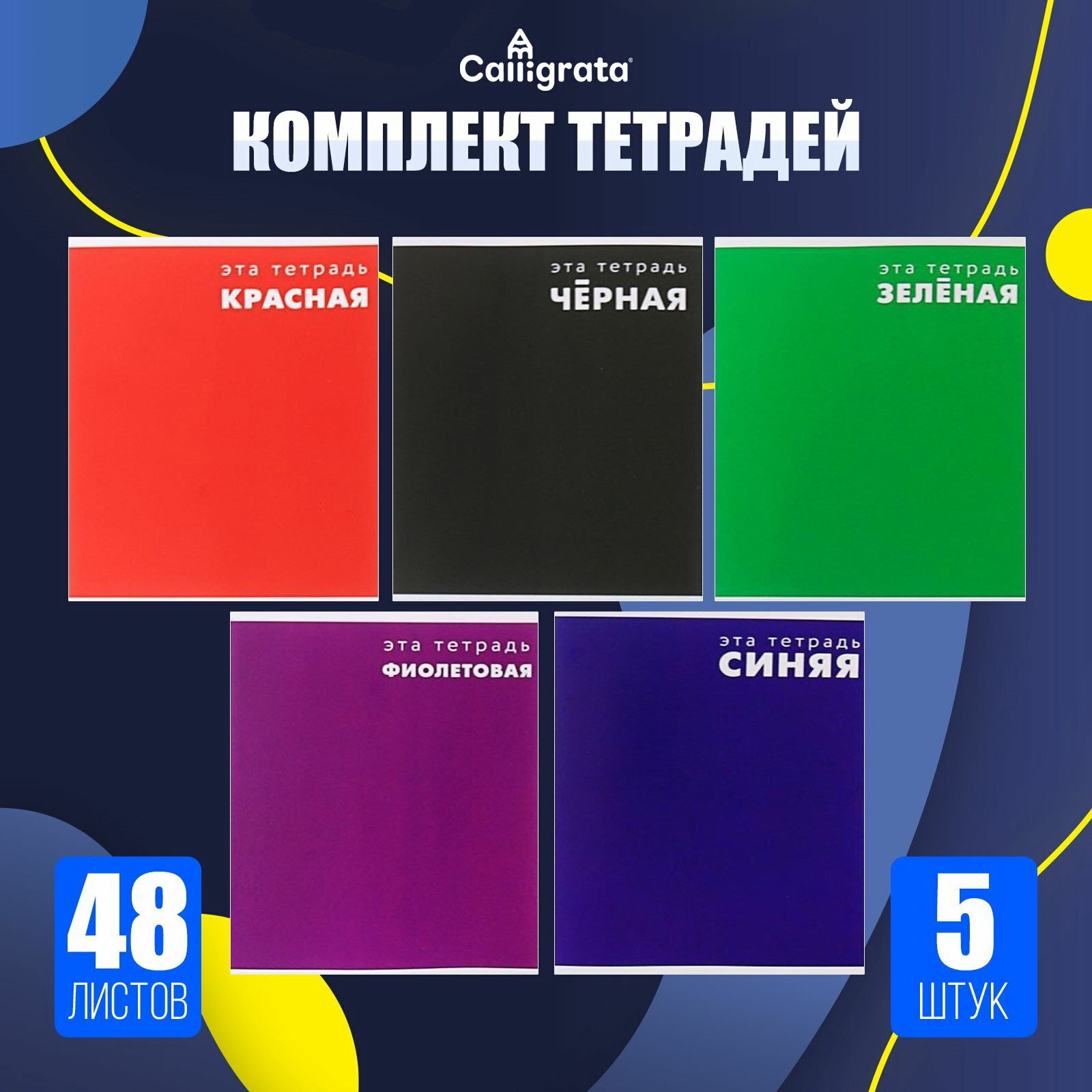 Тетради 48 листов в клетку "Это тетрадь", обложка мелованный картон, 5 шт.