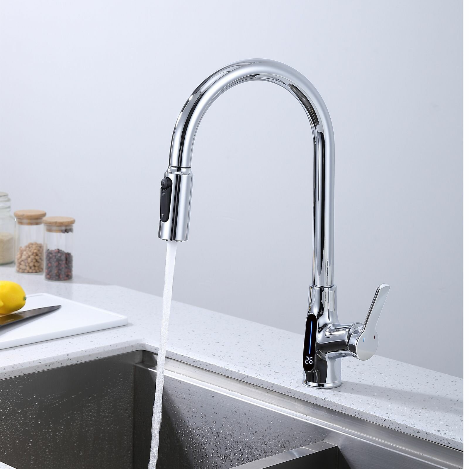 Смеситель термостатический ABS пластик серебристый Смеситель термостатический