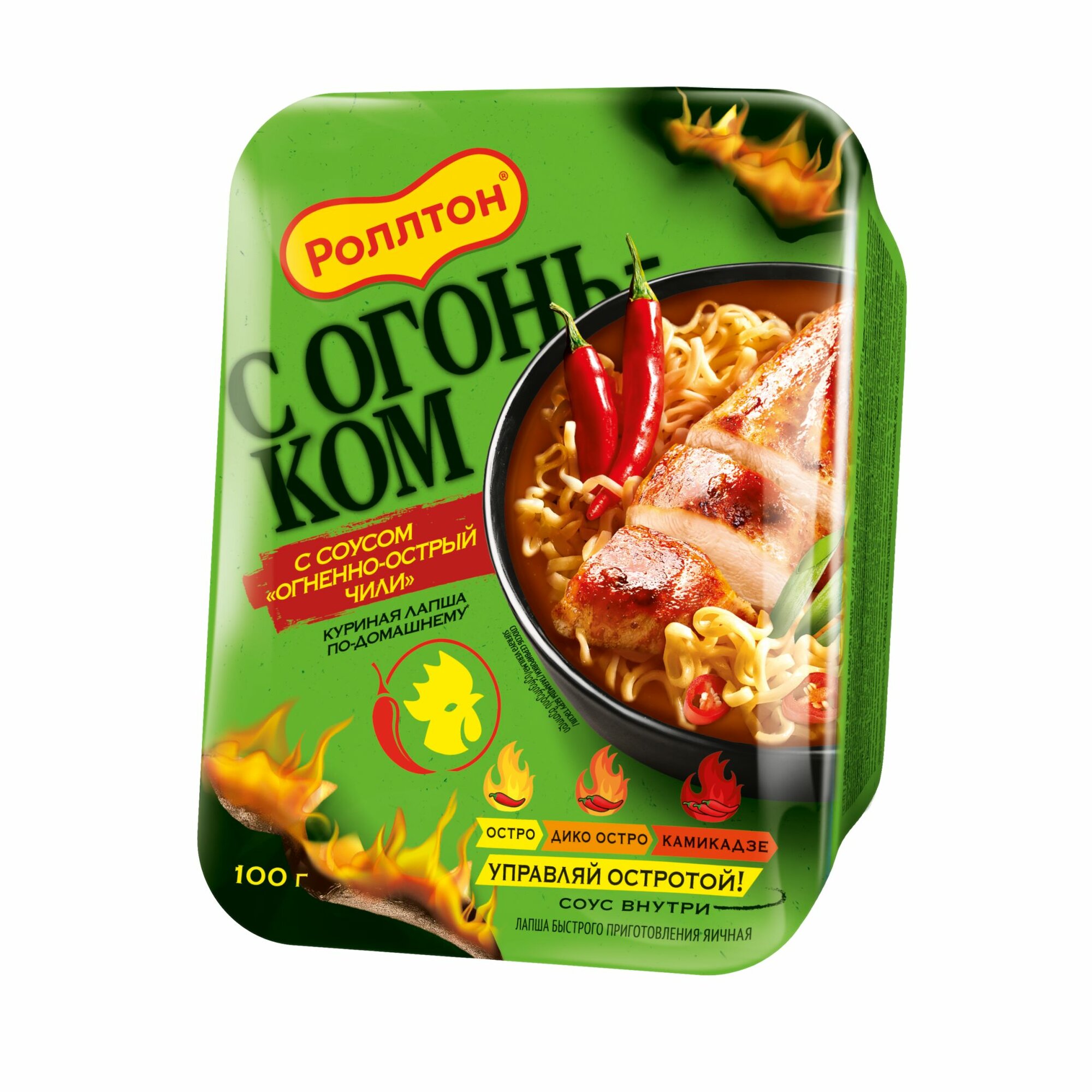 Куриная лапша с огоньком с соусом огненно-острый чили Роллтон 100гр 4 шт