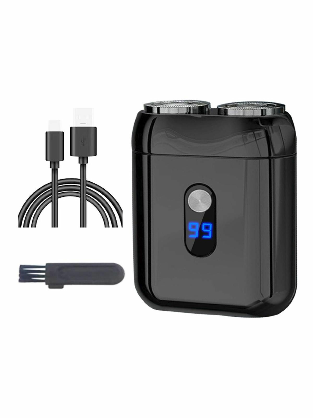 Электробритва, Портативная магнитная перезаряжаемая бритва с двумя лезвиями и двойной головкой, мужская электрическая бритва, моющаяся на все тело-черный