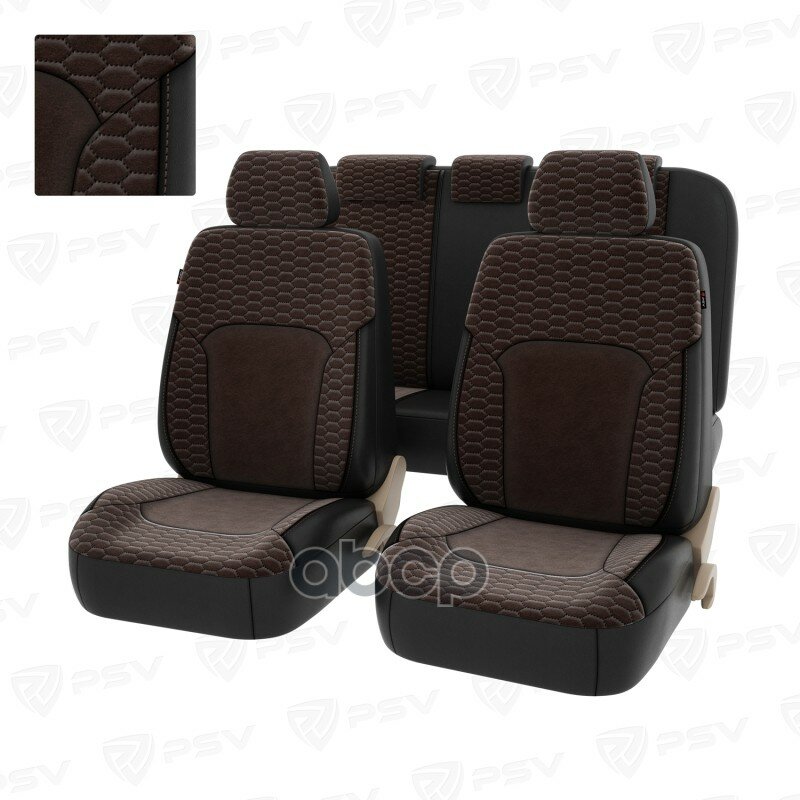 Чехлы автомобильные универсальные велюр/эко-кожа черный/коричневый "PSV" Hornet Next (терморомб "Сот PSV арт. 137132
