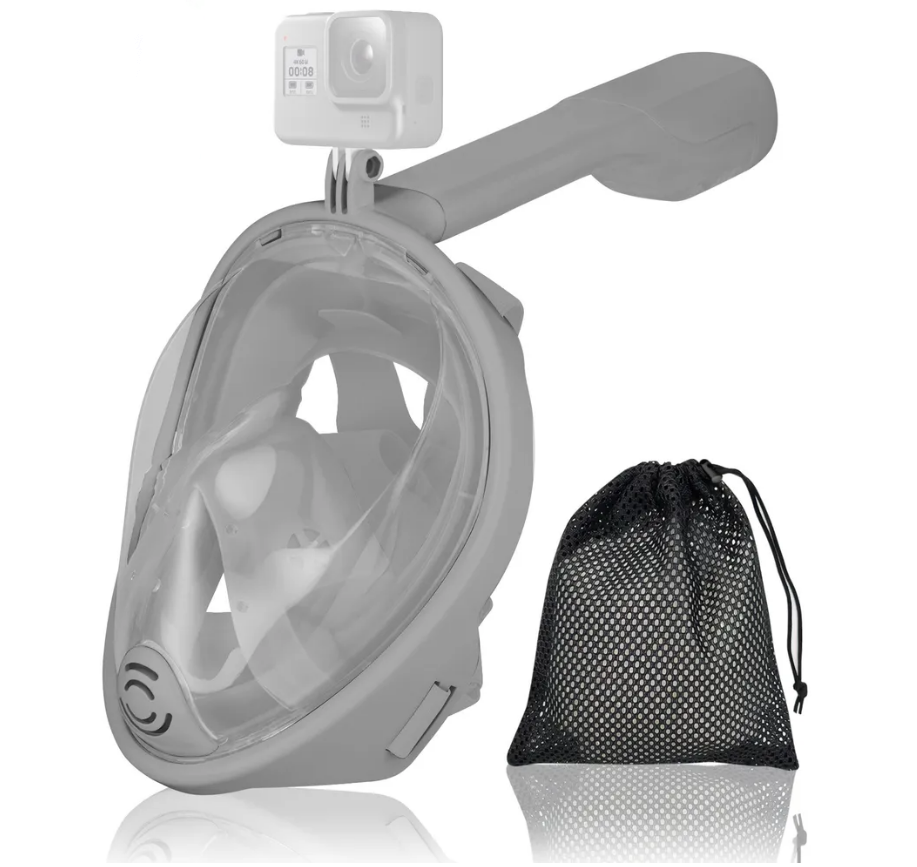 Маска для снорклинга серая L-XL / полнолицевая маска / маска для плавания / маска для подводного плавания / маска для дайвинга