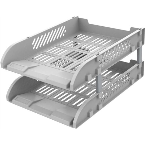 Лоток горизонтальный Deli E9212 GREY сборный для бумаг 325x241x155мм серый пластик (упак:2шт) пласт