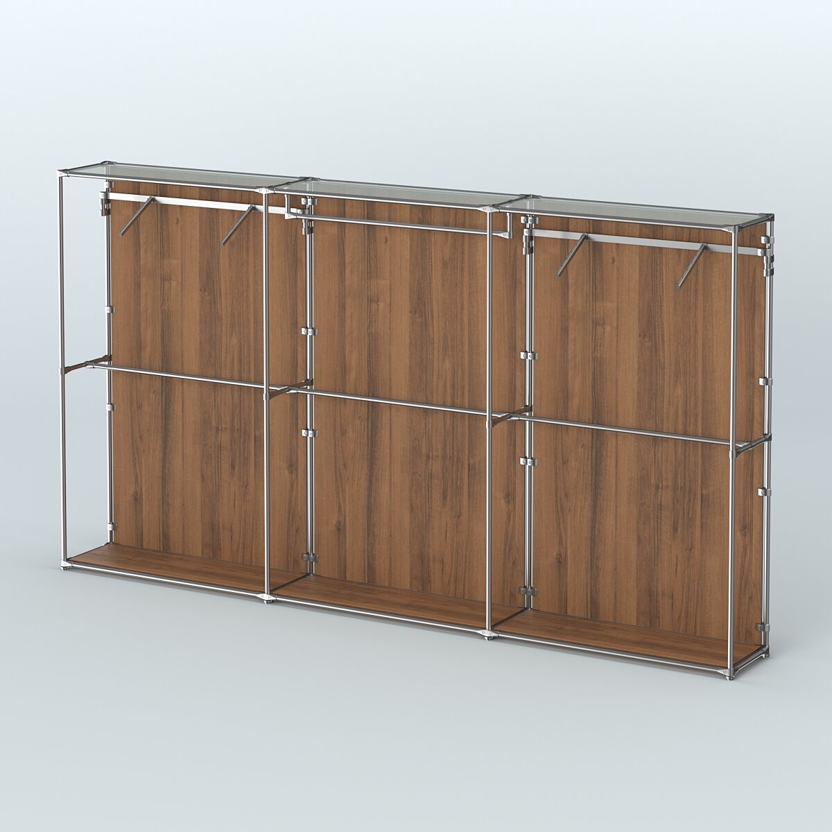 Торговая система хром (задняя стенка - ДСП) 3600 мм с поручнями №3, Орех