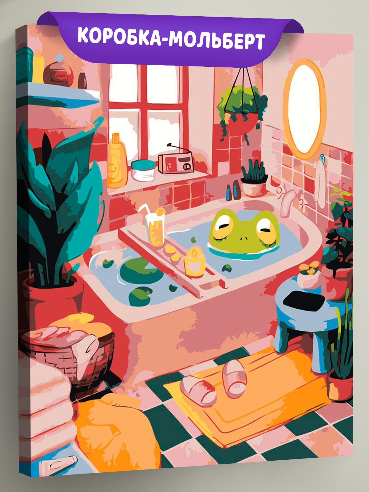 Картина по номерам на холсте с подрамником "Лягушка отдыхает в розовой ванне арт" Раскраска 40x50 см, Животные Детская