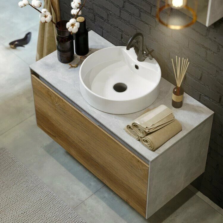 Подвесная тумба для ванной с умывальником, AQWELLA Mobi 80 см, цвет белый, MOB0108W+MOB0708W