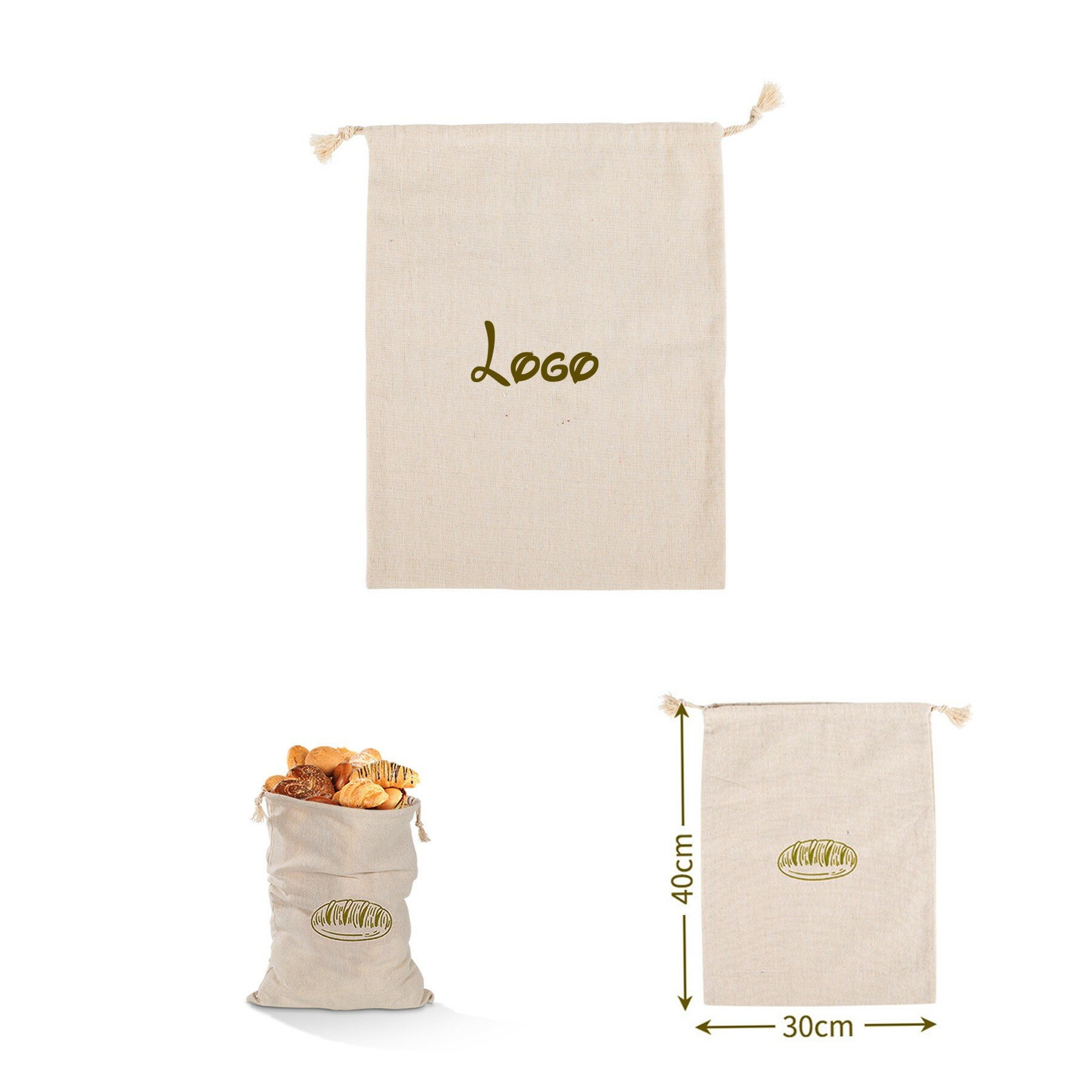 Домашний пучковый льняной хлебный мешок - Минимальный заказ 600 Можно нанести свой логотип