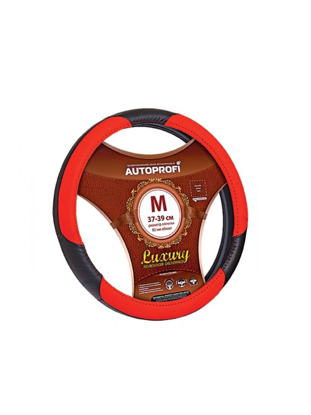 Оплётка руля Autoprofi Luxury Натуральная кожа Красный, черный M (арт. AP-1010 BK/RD (M))