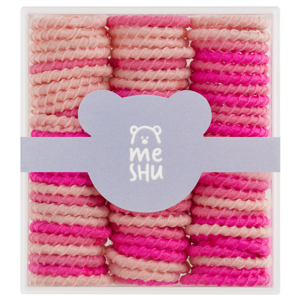 Резинки для волос MESHU, тонкие, розовые ассорти, 90шт, пластиковый бокс, 369210