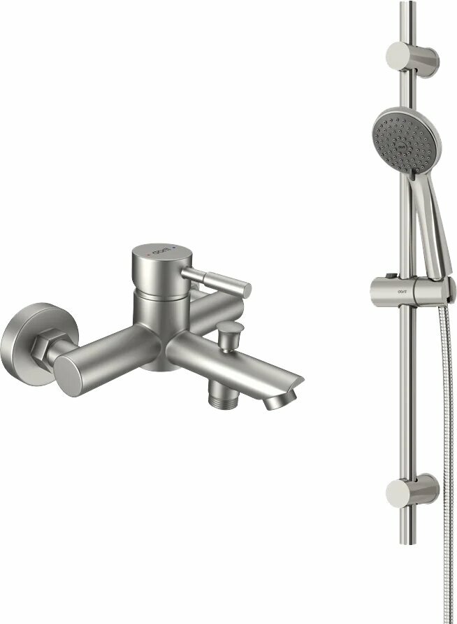 Смеситель для ванны с душем Dorff Logic New D0103030SS с душевым гарнитуром, настенный, однорычажный, матовый, из нержавеющей стали, с керамическим картриджем
