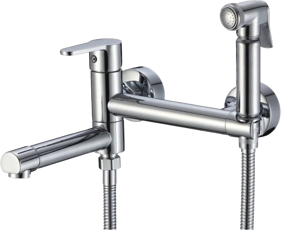 Комплект для раковины D-lin D181202 хром, глянцевый, кран для ванной в раковину, из латуни, рычажный, с керамическим картриджем, с гигиеническим душем