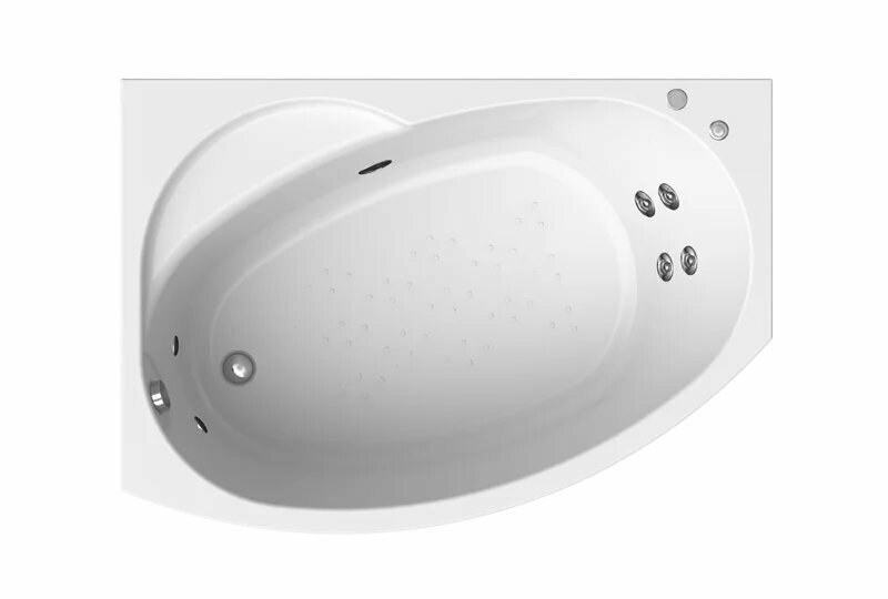 Акриловая ванна Radomir Монти Стандарт 150x105, с каркасом, с экраном, угловая, левая, пристенная, белая, глянцевая, асимметричная, с сиденьем, с гидромассажем, антискользящее покрытие