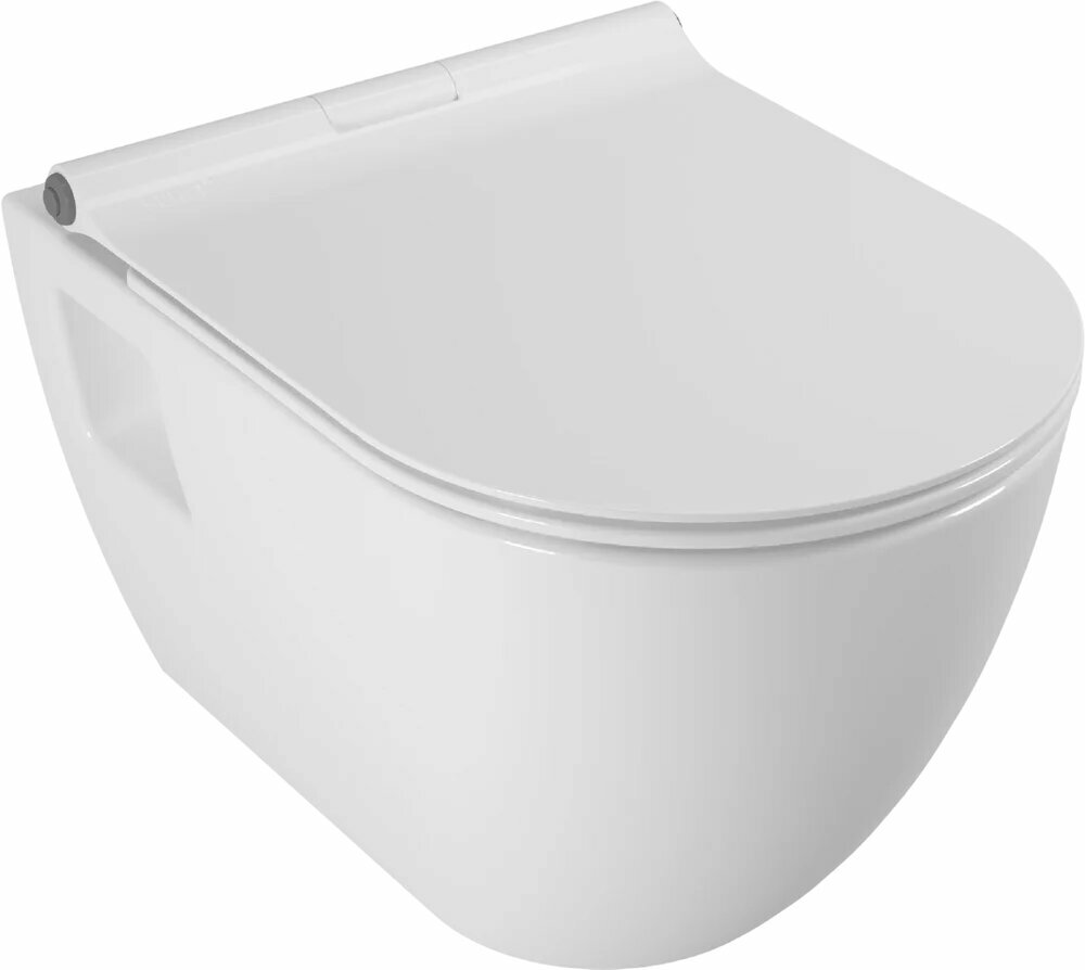 Унитаз подвесной Serel Smart SM46SL с микролифтом, безободковый, без бачка, фарфоровый, белый, глянцевый, прямоугольный, сиденье для унитаза в комплекте