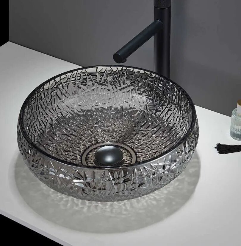 Раковина накладная для ванной на столешницу стеклянная