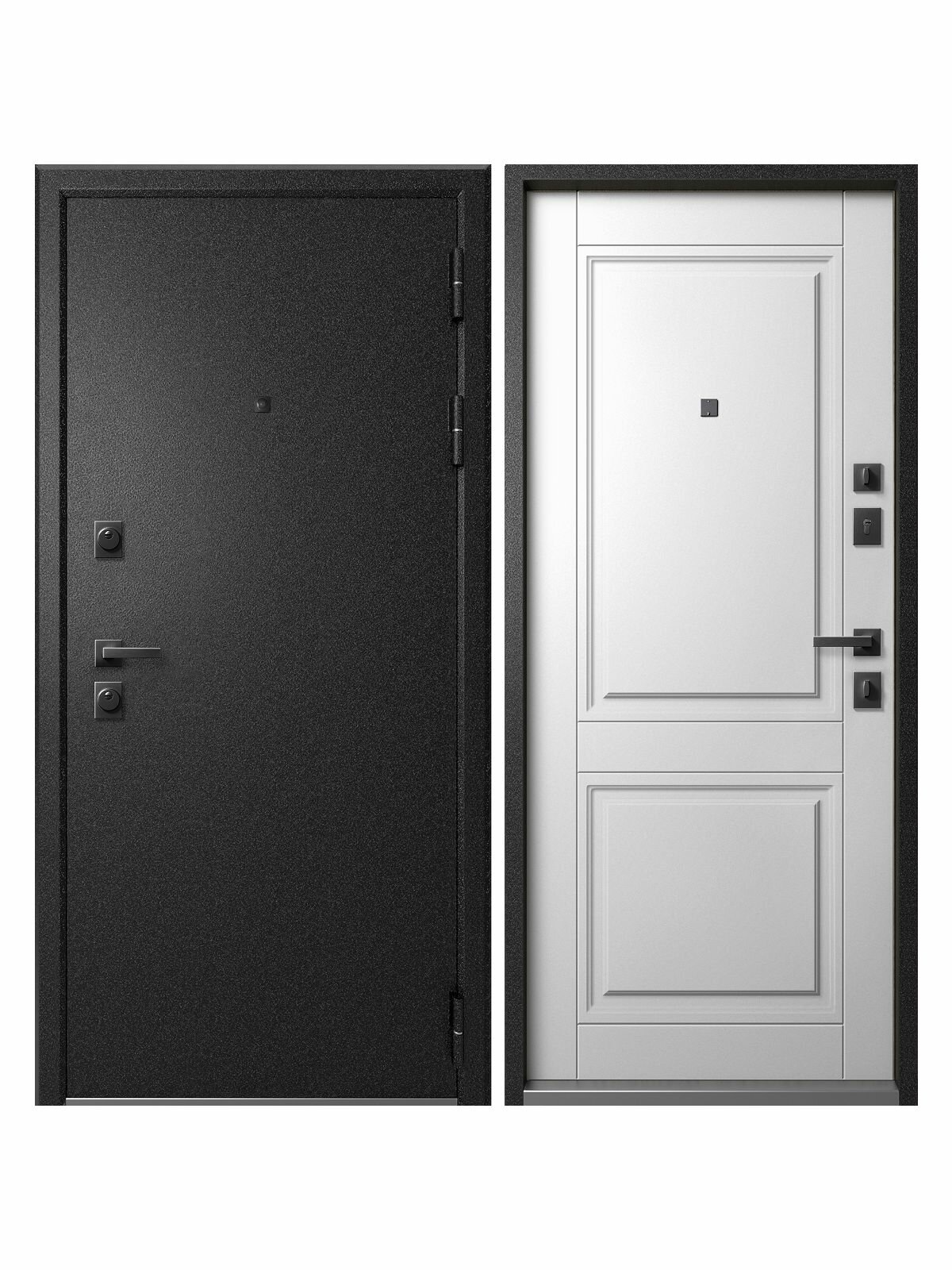 Дверь входная металлическа Эталон S-1 Черный муар блеск-Белая шагрень 960 правая
