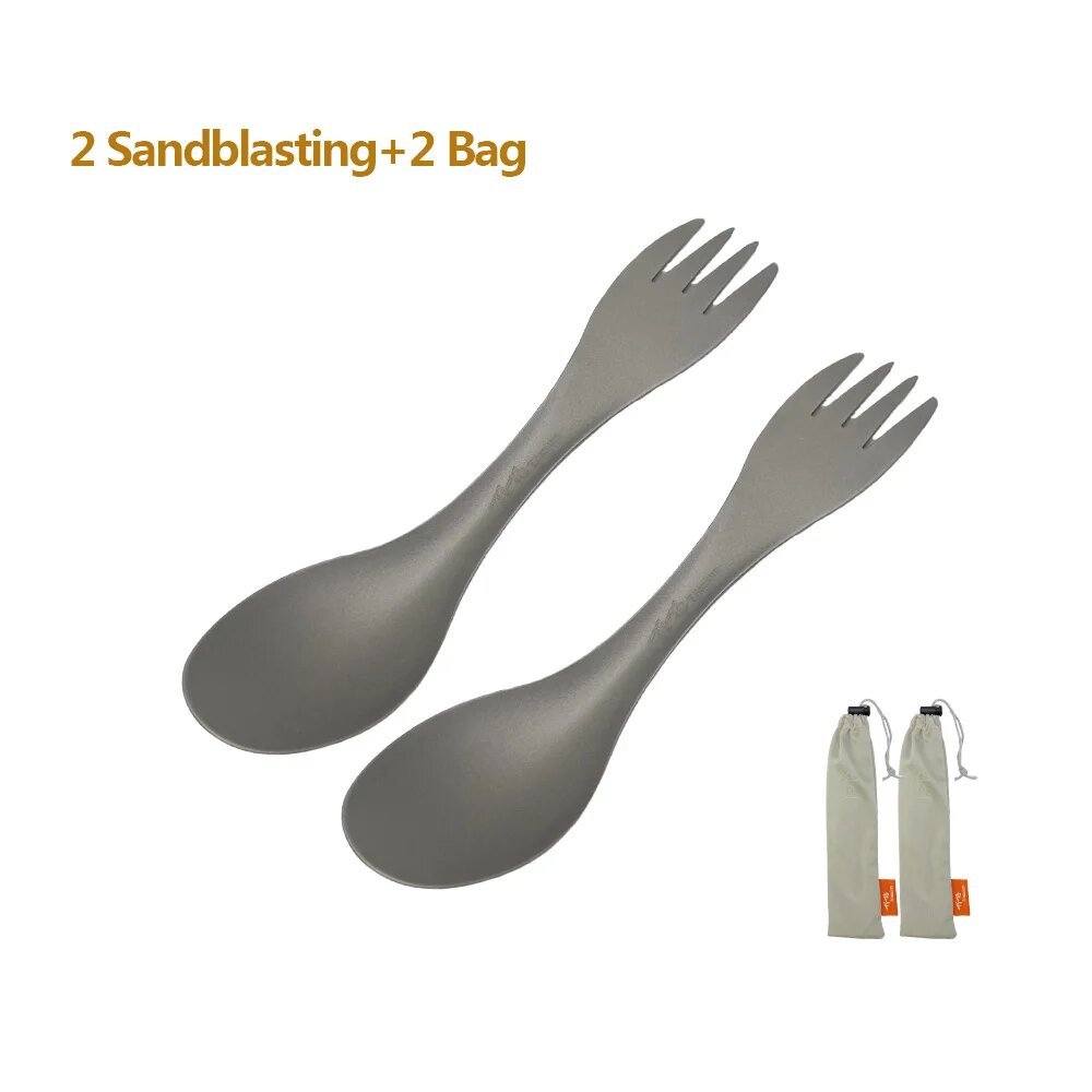 Титановая ложка-вилка 2 шт. Sandblasting, Серый