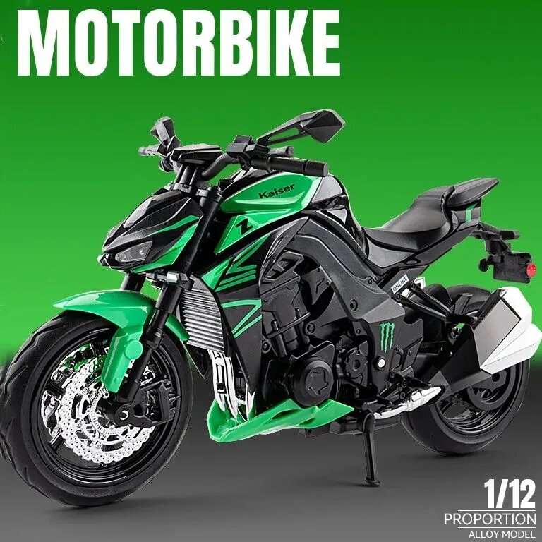 Коллекционные модели Мотоциклы Кавасаки Z1000 металлическая модель 1:12 Kawasaki Z1000, со светом и звуком