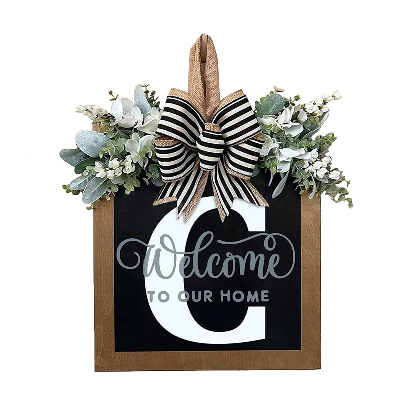 Украшение входной двери, табличка с фамилией, надпись на двери, круглый венок на входную дверь, прочный домашний декор