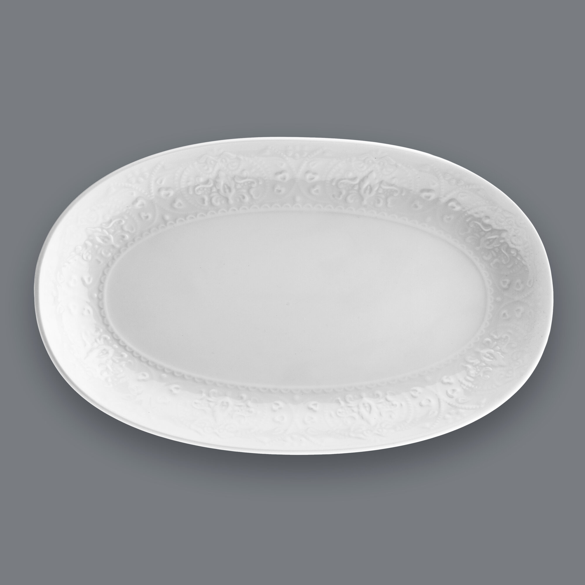 "Русь" Блюдо овальное фарфоровое 251х154х30мм, белый, рельефный декор