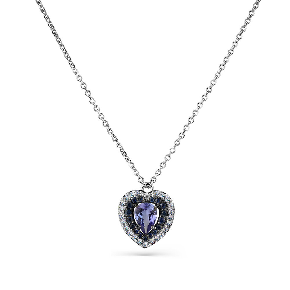 Колье, белое золото, 585 проба, сапфир, бриллиант, танзанит