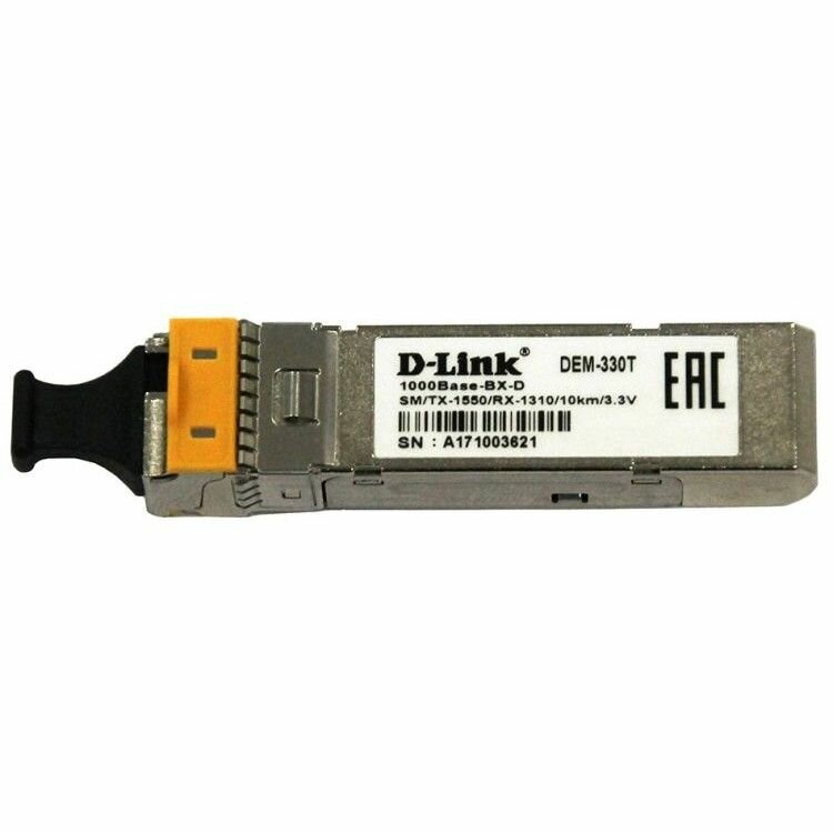 D - Link Сетевое оборудование 330T 10KM A1A WDM SFP - трансивер с 1 портом 1000Base - BX - D Tx:1550 нм, Rx:1310 нм для одномодового оптического кабеля до 10 км, разъем Simplex LC