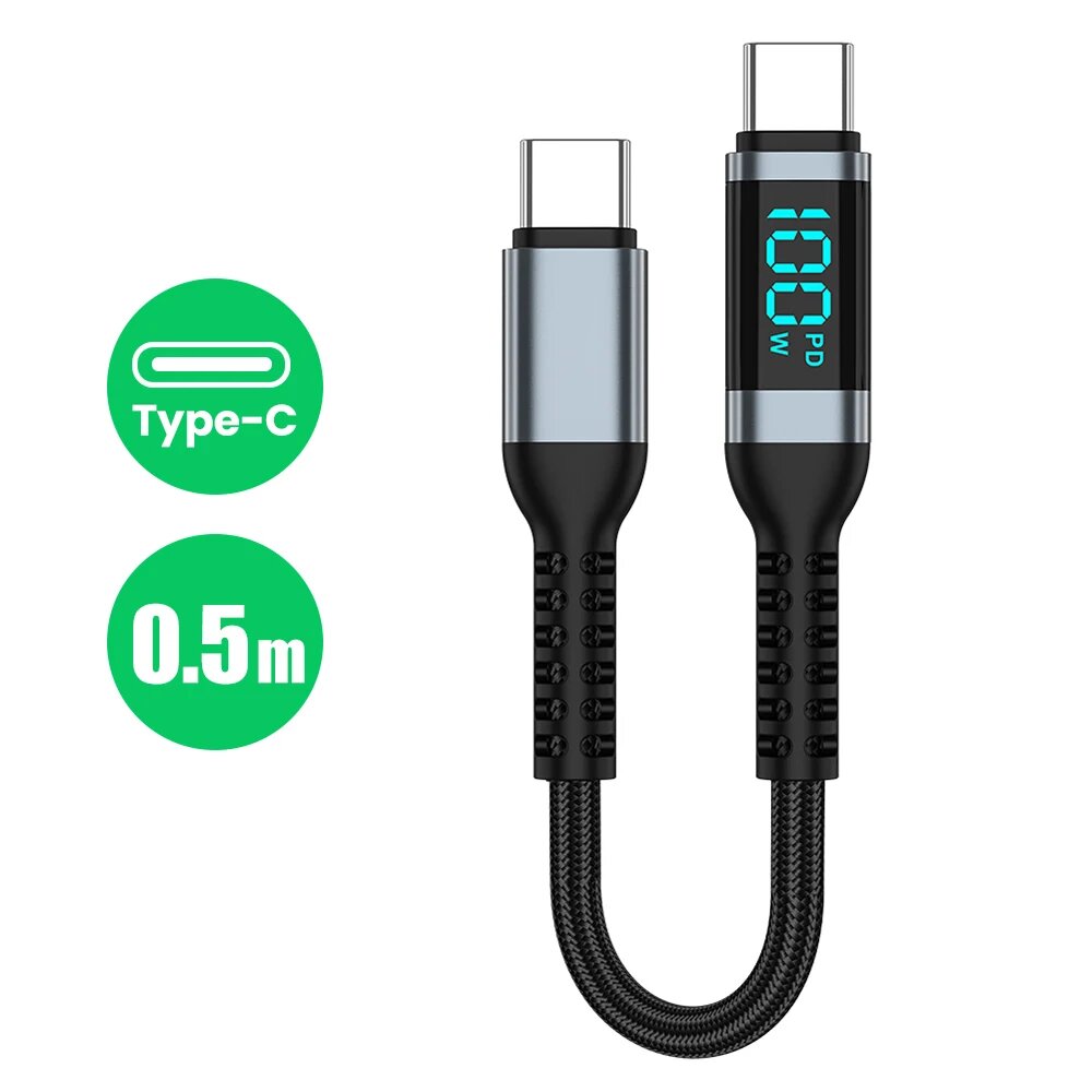 Кабель Type-C на Type-C 100W с дисплеем, 0.5 м