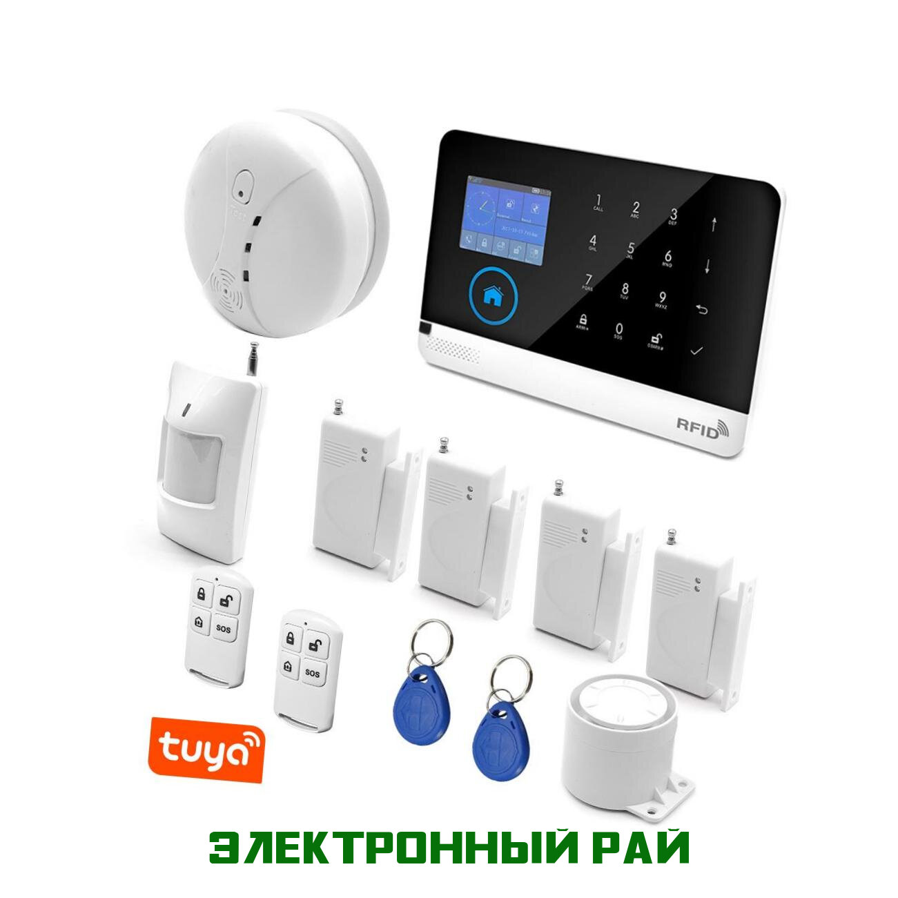 Беспроводная система-охранно пожарной сигнализации TUYA GSM / Wi-Fi Стражник-Око-11 для большого дома, гаража или дачи. В комплекте 11 беспроводных да