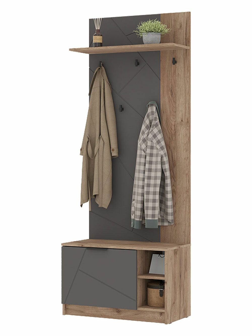 Прихожая комплект Орегон, 80х40х210 см, Дуб Крафт табачный, ЛДСП / Асфальт супермат, МДФ