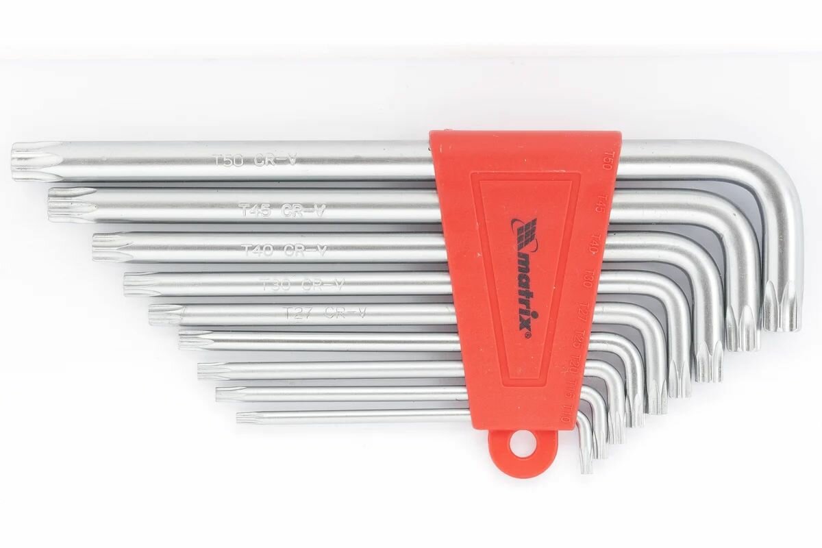 Набор ключей имбусовых Torx , 9 шт, T10-T50, CrV, удлиненных, с сатиновым покрытием Matrix