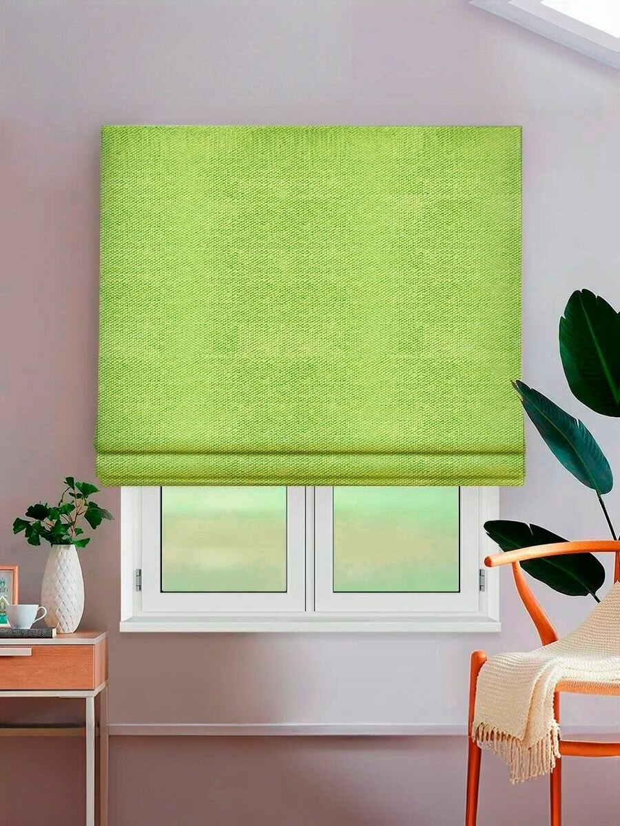 Римская штора Блэкаут на окно OLEXDECO 170х170 см для кухни, гостиной, детской, ткань Монро, цвет оливковый, с черным цепочным карнизом Мадрид