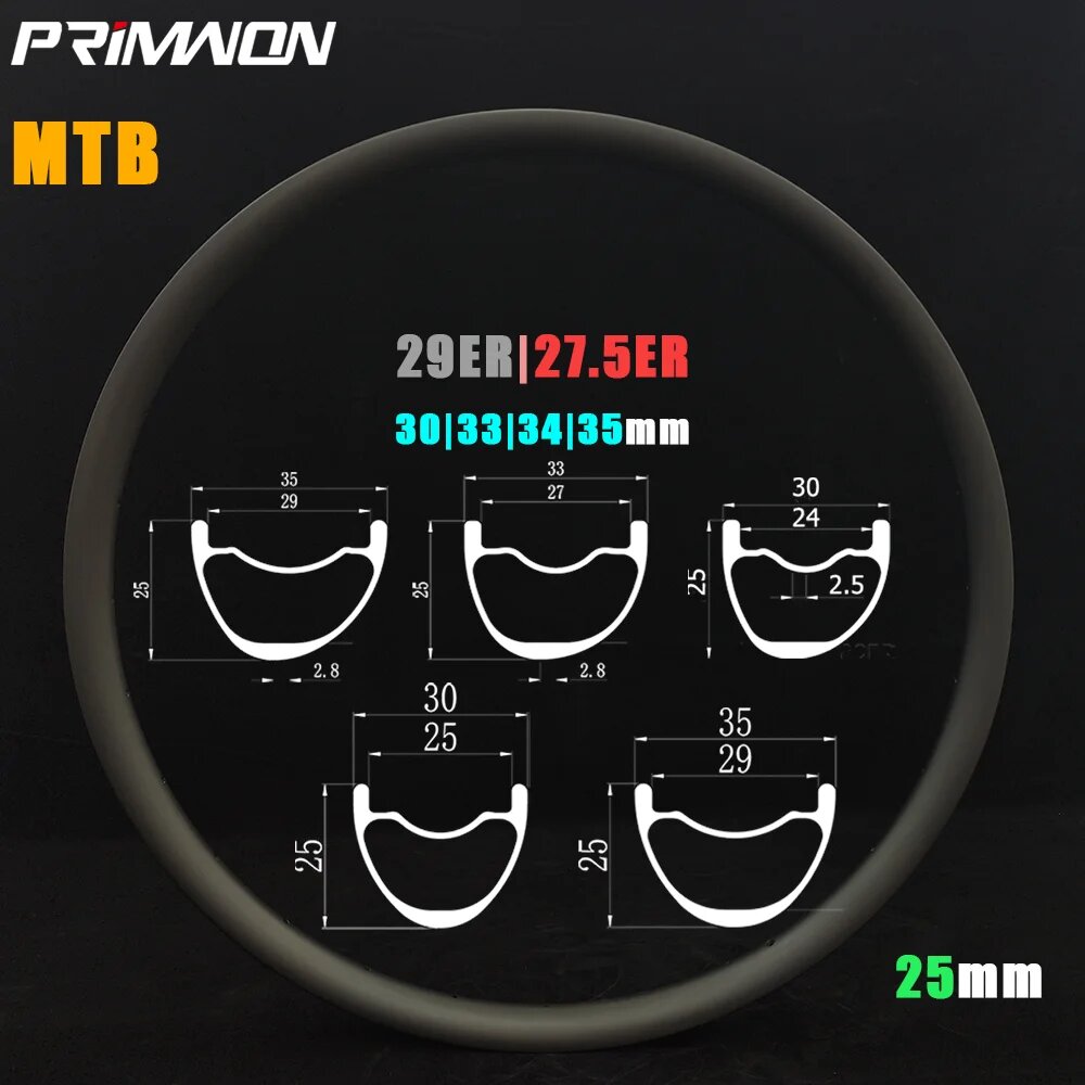 Примвон карбоновый обод MTB 25 мм 29ER/27.5ER OTHER, Standard Weight, UD, Asymmetric, 30x25mm 27.5er