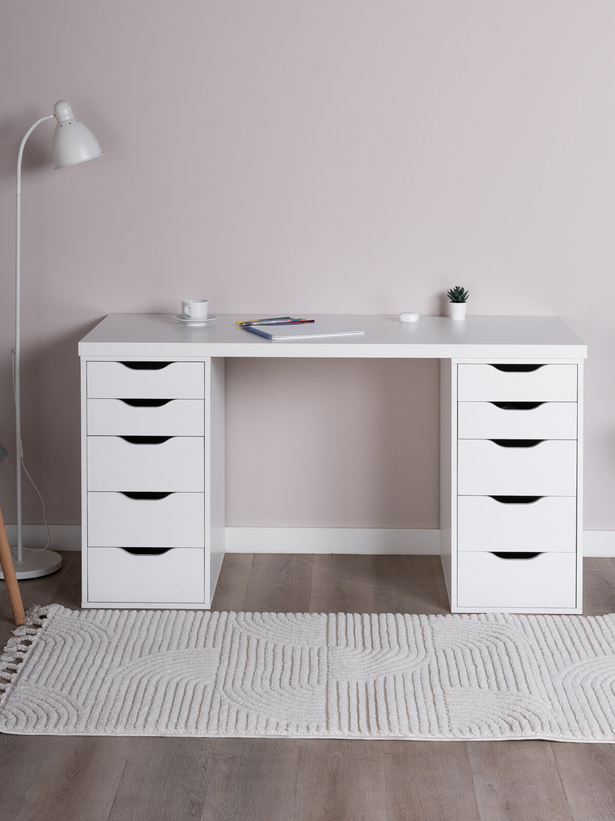 Стол письменный ГУД лакк Ингар, 10 ящиков, 140х75х55 см, белый