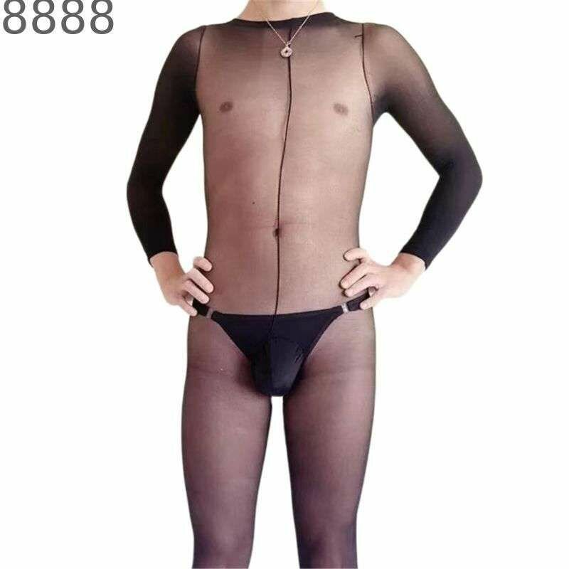 Мужские цельные чулки с высоким воротом и длинными рукавами-черный