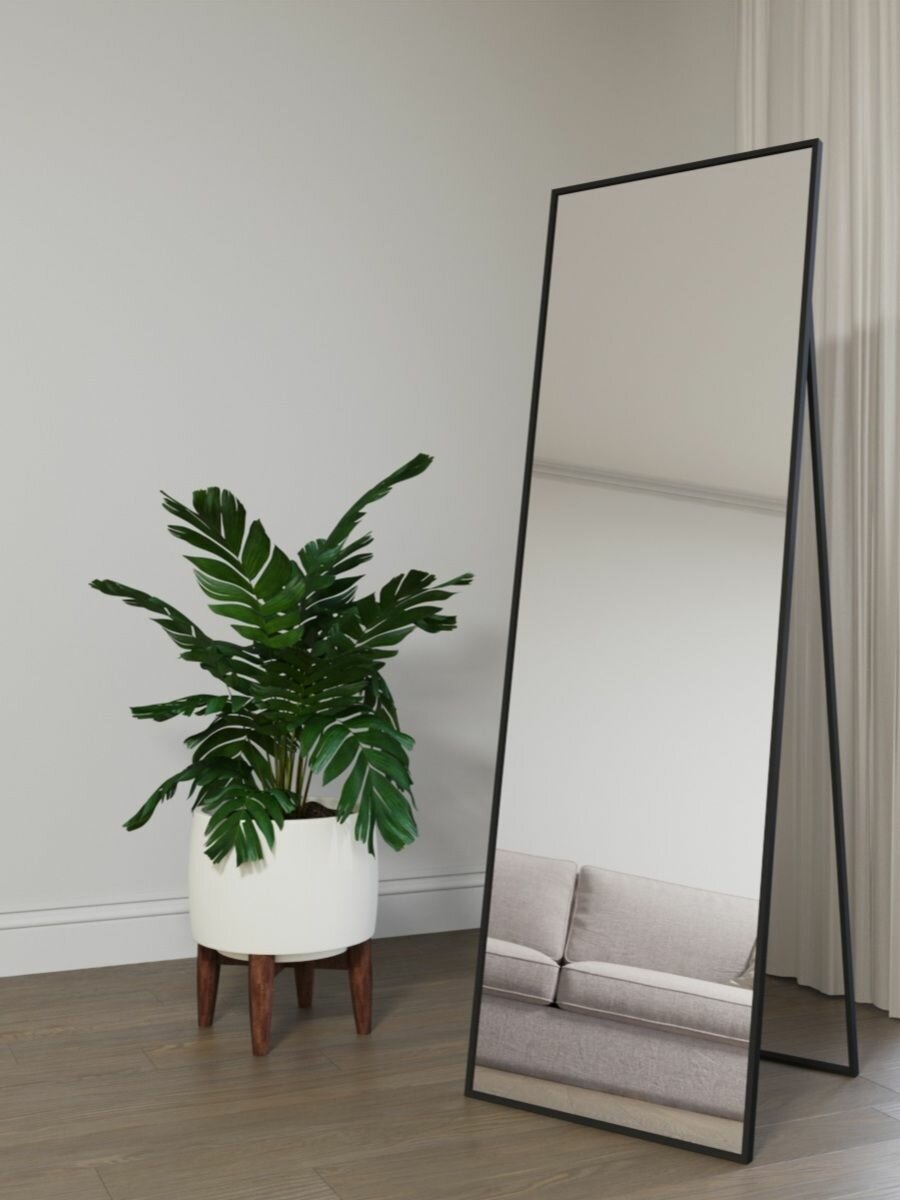 Зеркало настенное 161х50 см. BLX MIRROR интерьерное в алюминиевой раме напольное, Черное