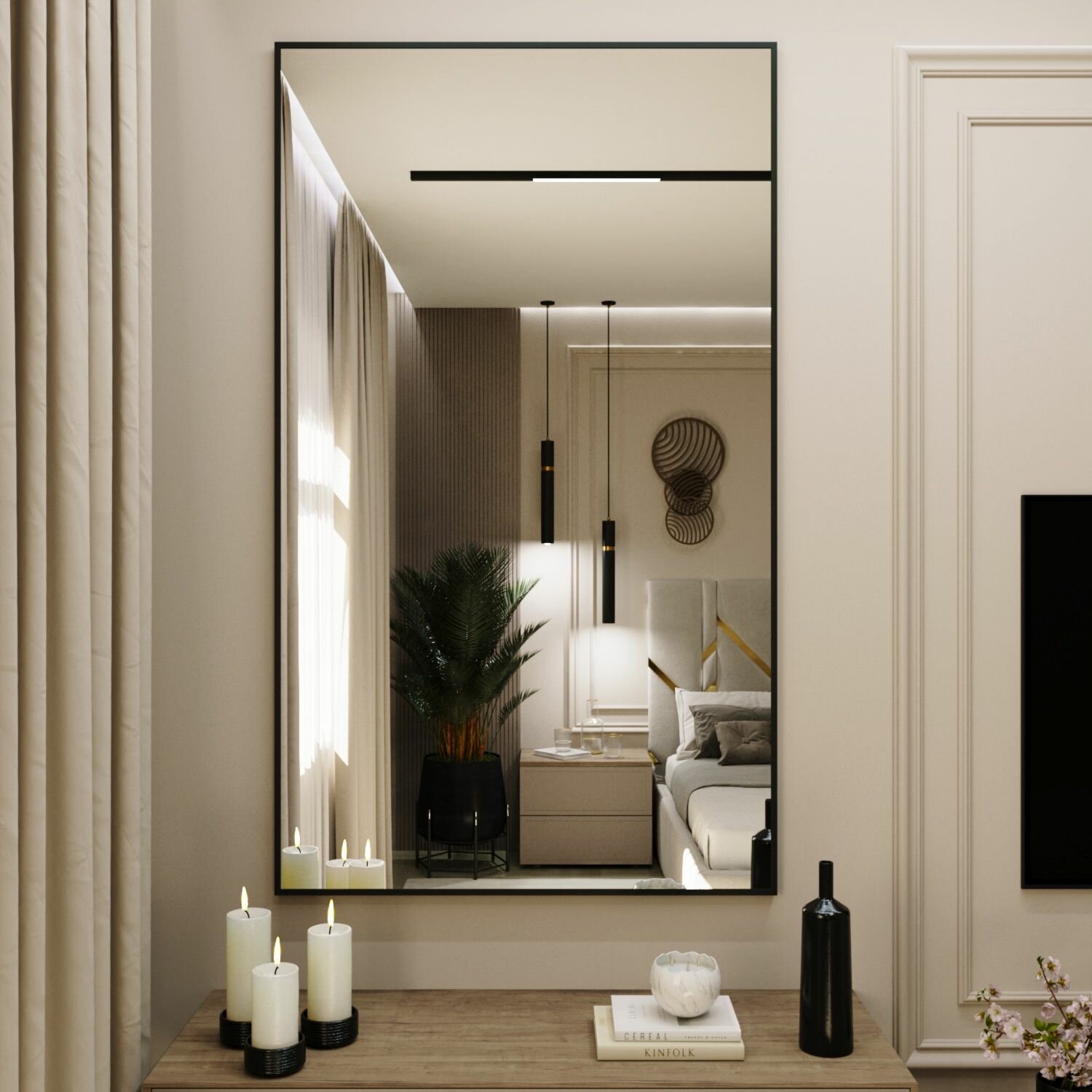 Зеркало настенное 150х80 см. BLX MIRROR интерьерное в алюминиевой раме, Черное