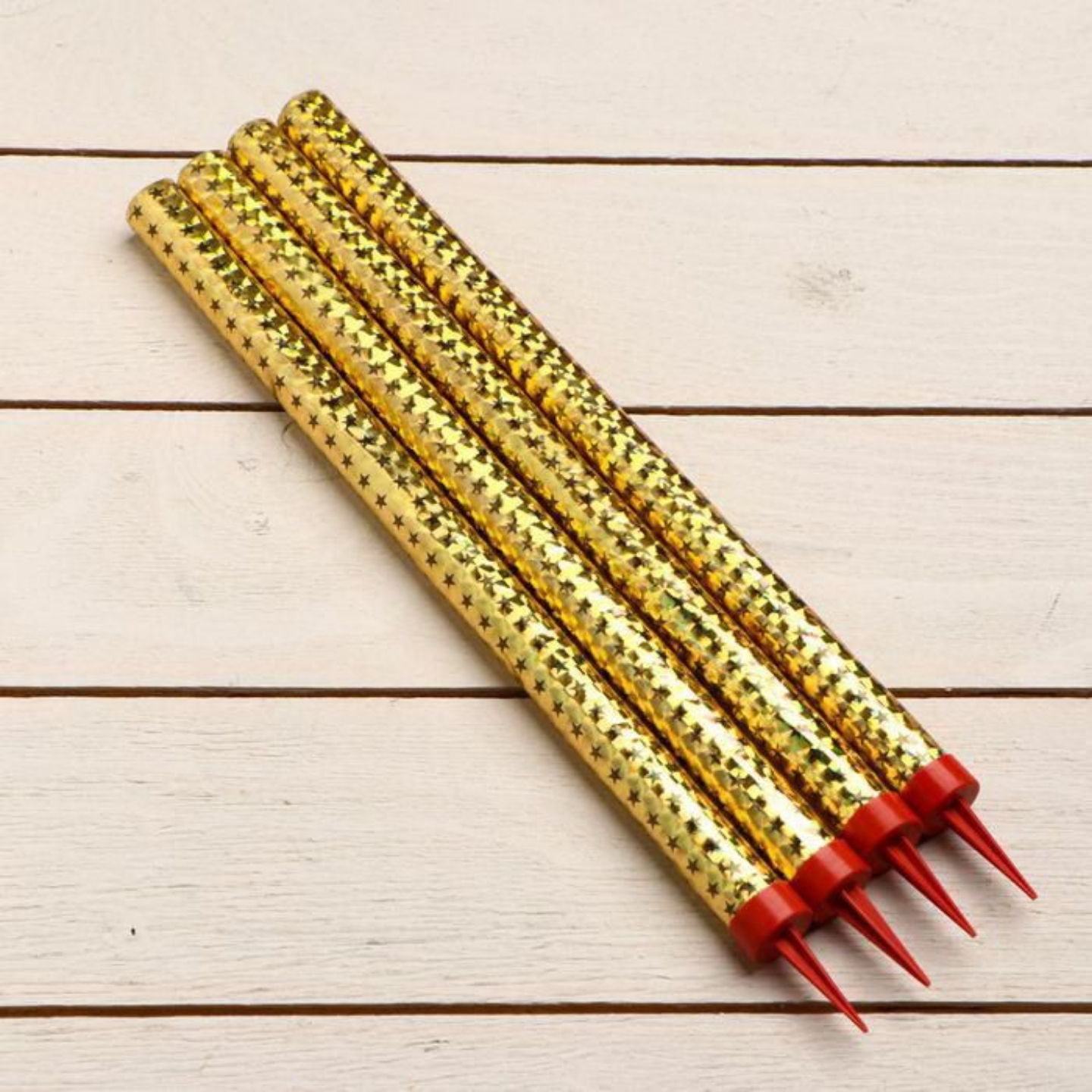 Свечи для торта, 25 см, 4 штуки, золотые. Время работы 60 секунд