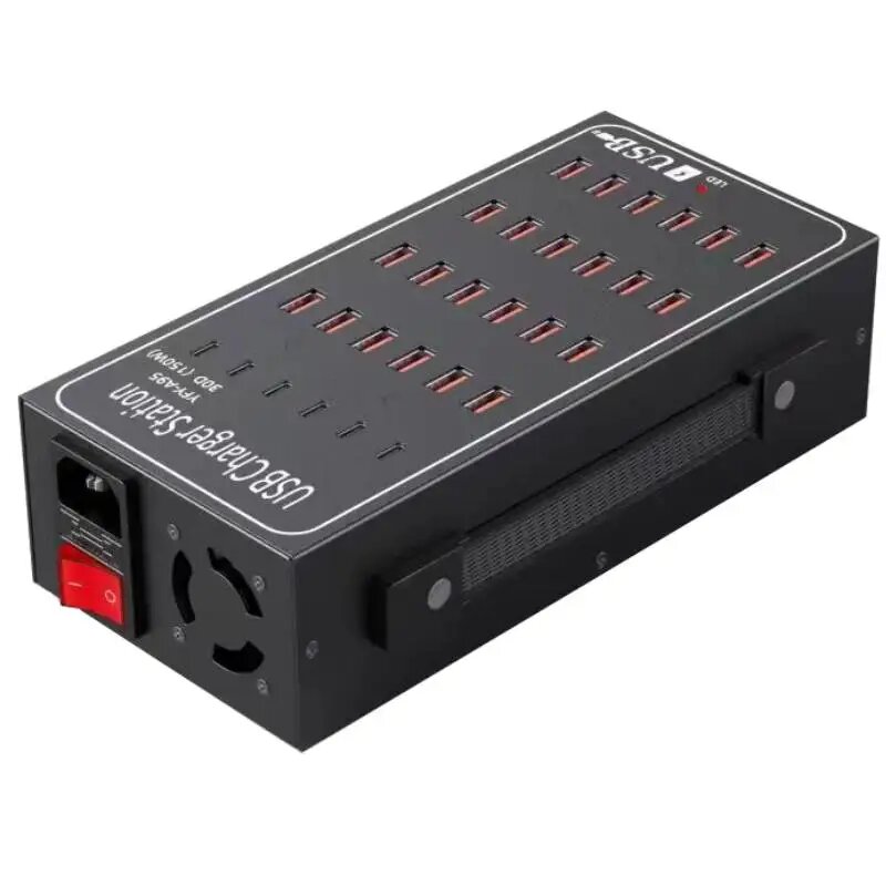 Зарядная станция 60/50/40/30 портов 300 Вт/250 Вт/200 Вт/150 Вт USB C Зарядное устройство Умное зарядное устройство 60-в-1 Настольный зарядный концентратор Зарядная станция 150W 30ports 24A6C, EU Plug