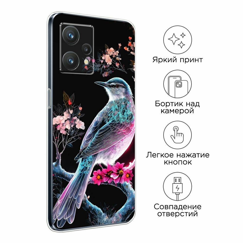 Чехол на Realme 9 4G/9 Pro Plus / Реалми 9 4G/9 Pro Plus с принтом "Птица на цветущем дереве" — фото 1