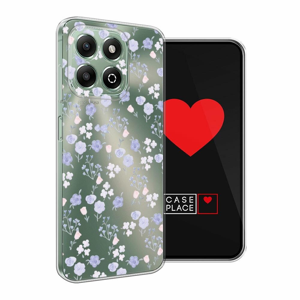 Чехол на Honor X6b / Хонор X6b с принтом "Сиреневые розы паттерн", прозрачный — фото 1