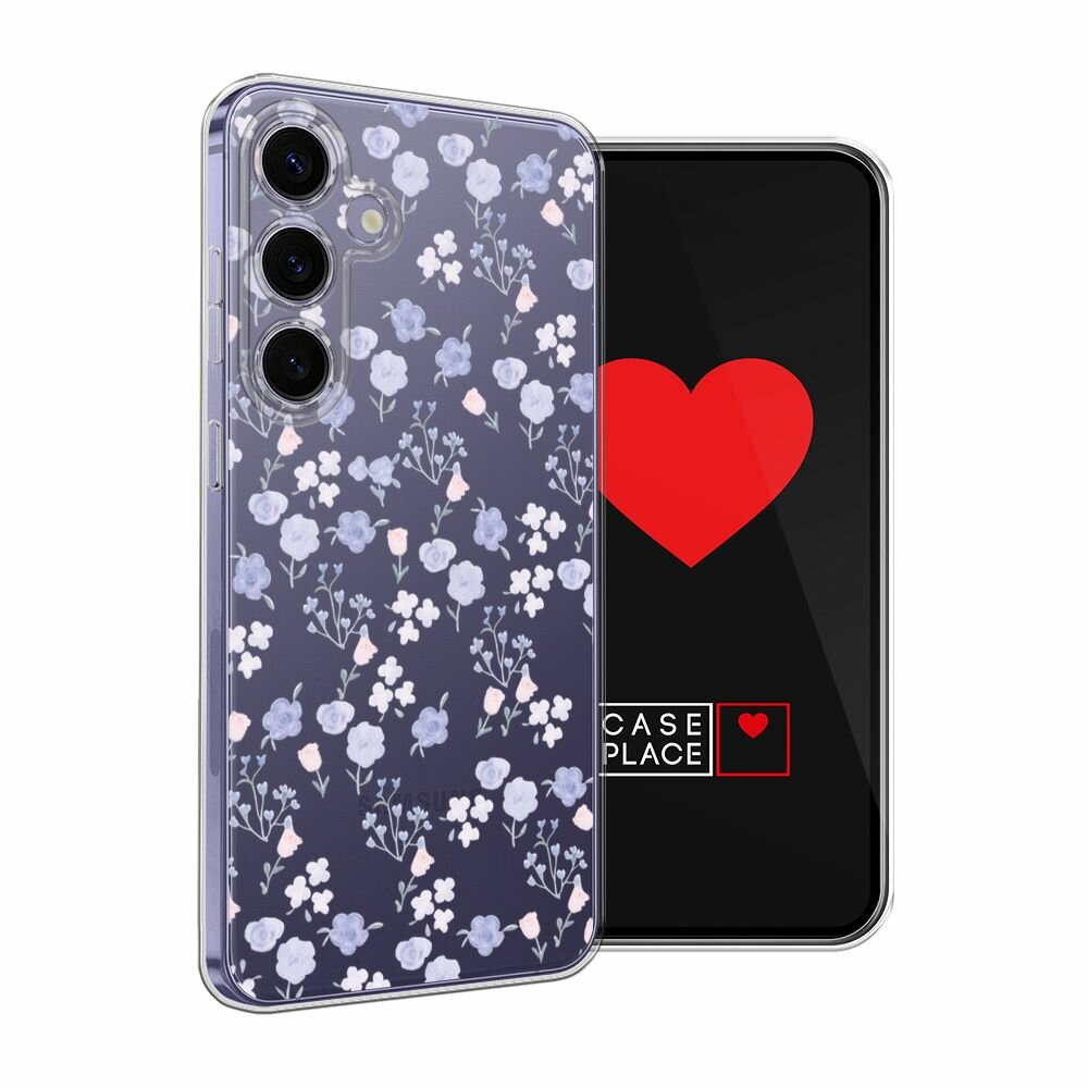 Чехол на Samsung Galaxy S24 Plus / Самсунг S24 Plus с принтом "Сиреневые розы паттерн", прозрачный — фото 1