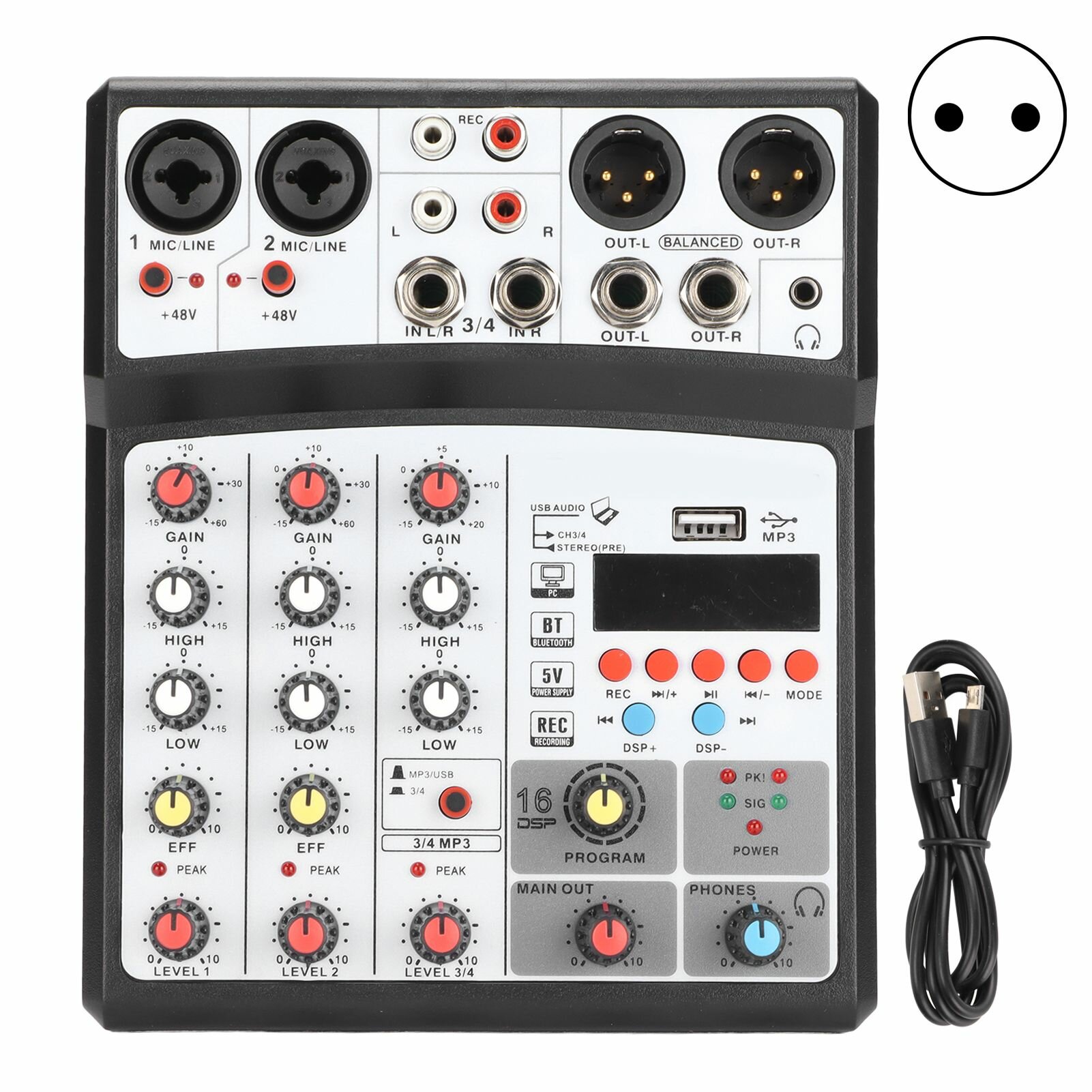 Микшер BMG-04D, 4-канальный, фантомное питание 48В