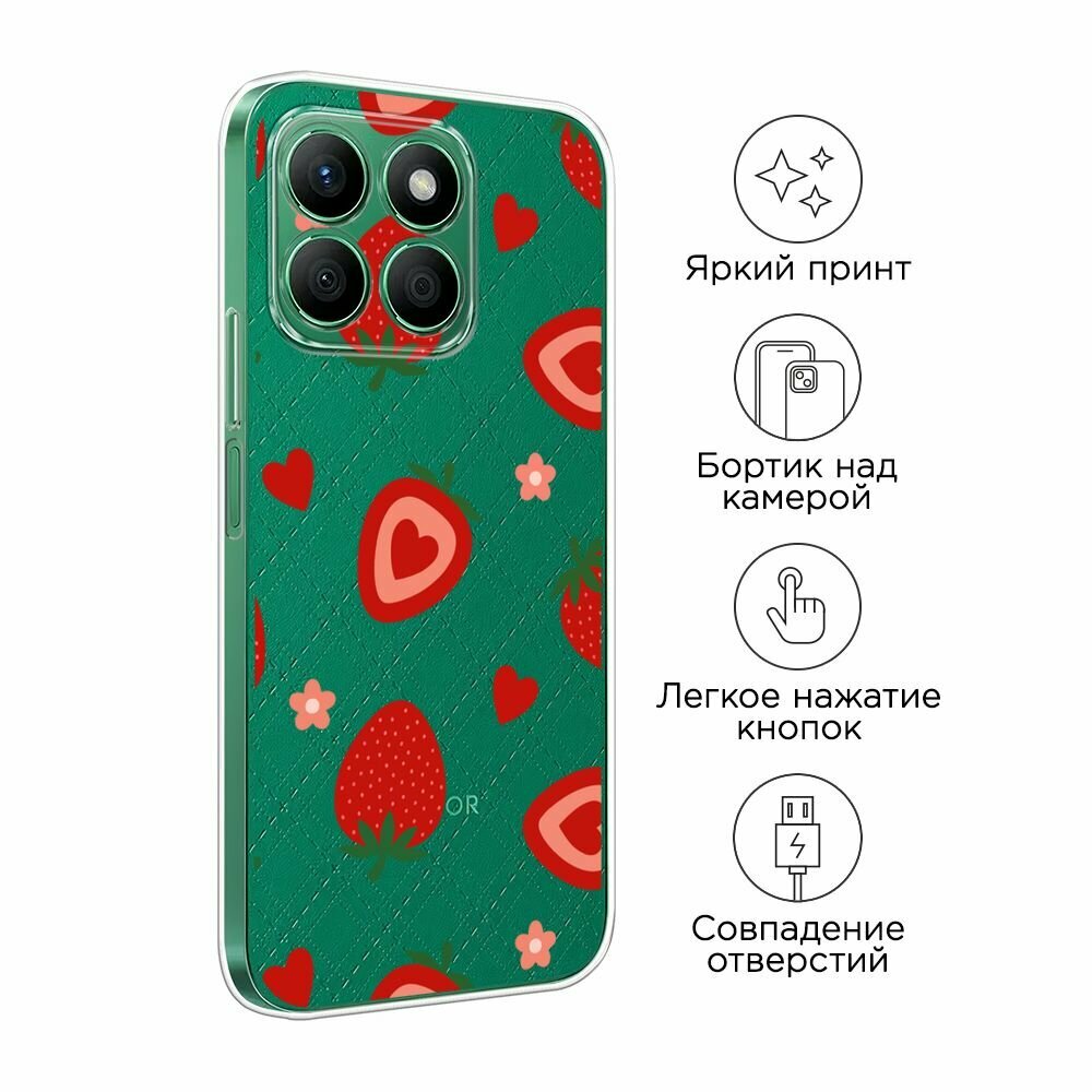 Чехол на Honor X8B / Хонор X8B с принтом "Heart strawberries 2 - 14 февраля", прозрачный — фото 1