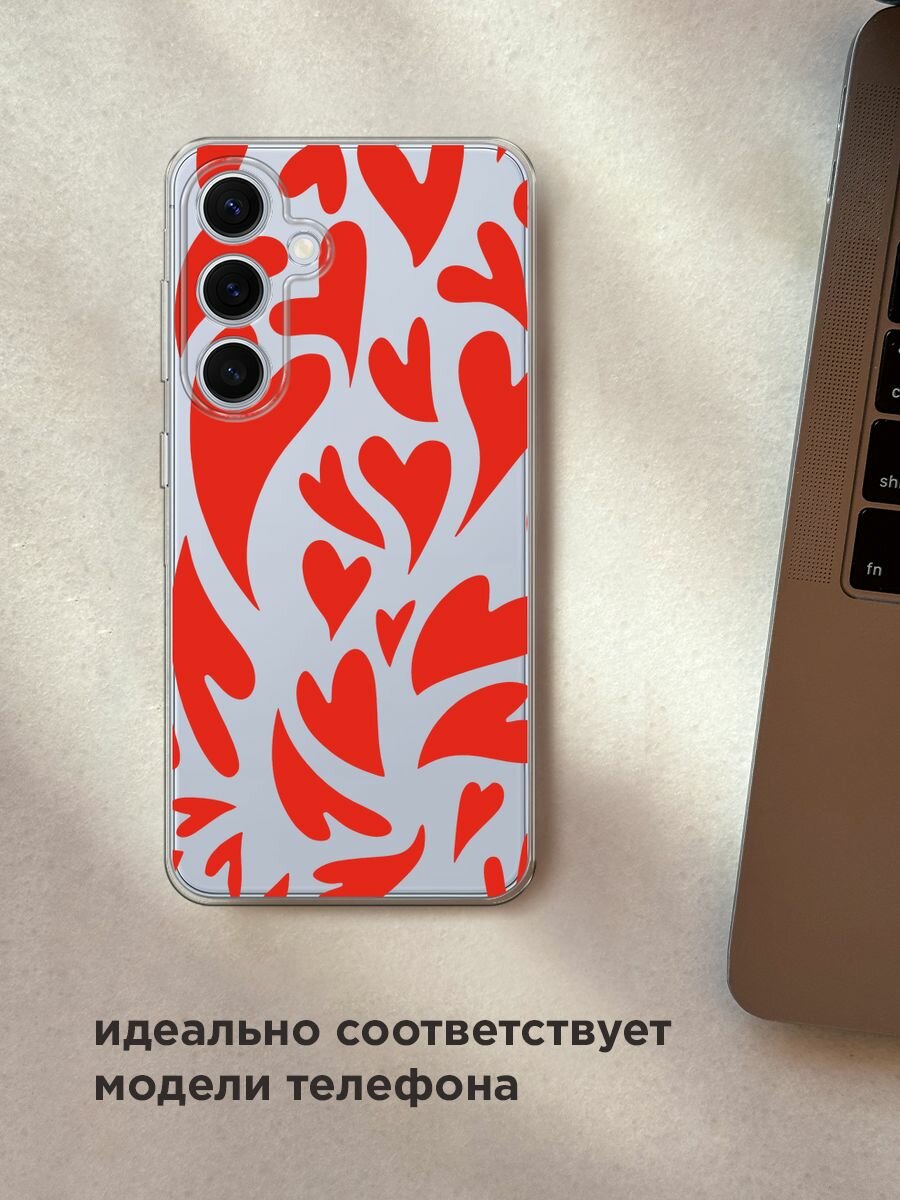 Чехол на Samsung Galaxy S24 FE 5G / Самсунг S24 FE с принтом "Crazy hearts 2 - 14 февраля", прозрачный — фото 1