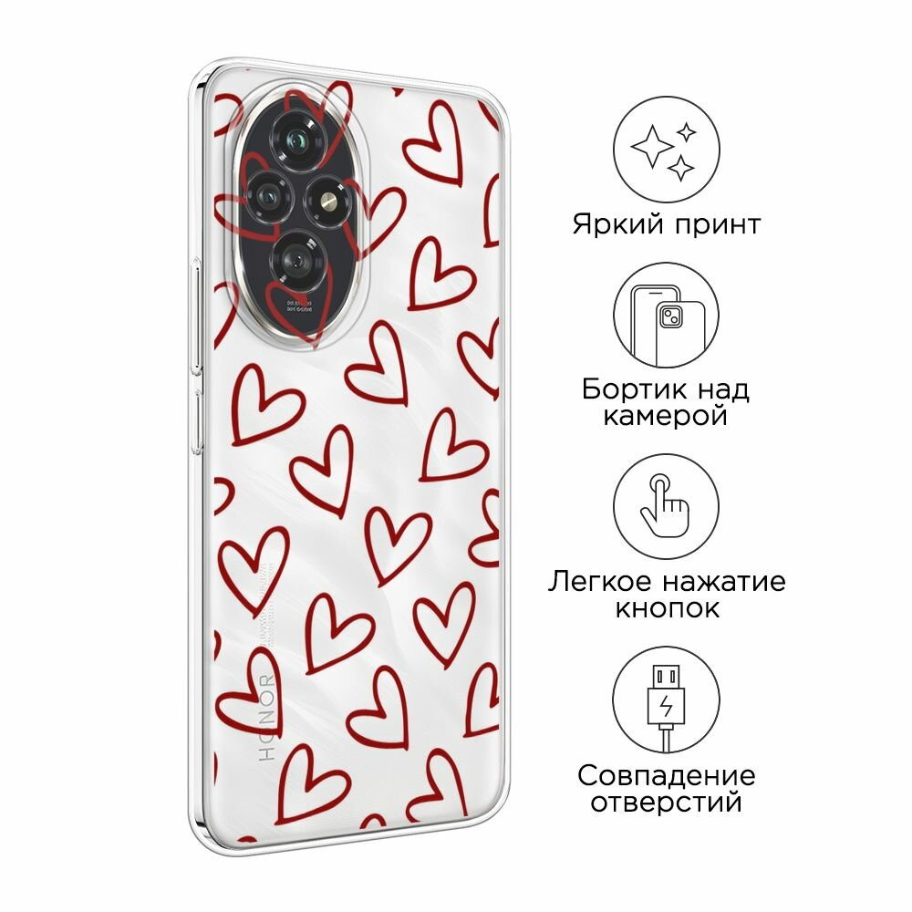Чехол на Honor 200 / Хонор 200 с принтом "Little hearts doodles 2 - 14 февраля", прозрачный — фото 1