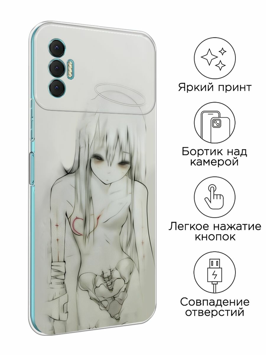 Чехол на Tecno Spark 8P / Техно Спарк 8P с принтом "Аниме рисунок чёрно-белый" — фото 1