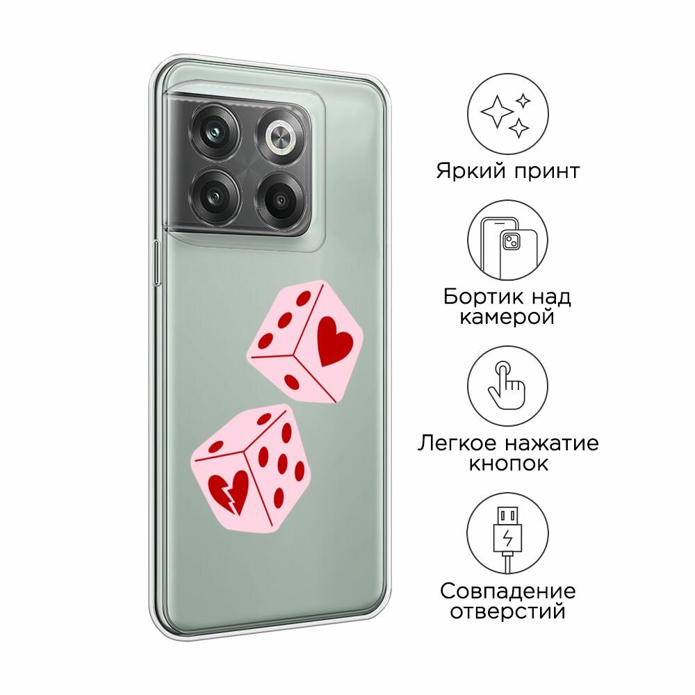 Чехол на OnePlus 10T / Ван плюс 10T с принтом "Игральные кубики любви - 14 февраля", прозрачный — фото 1